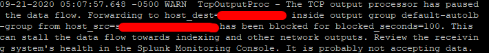 Tcpoutputproc The Tcp Output Processor Has Pause Splunk Community