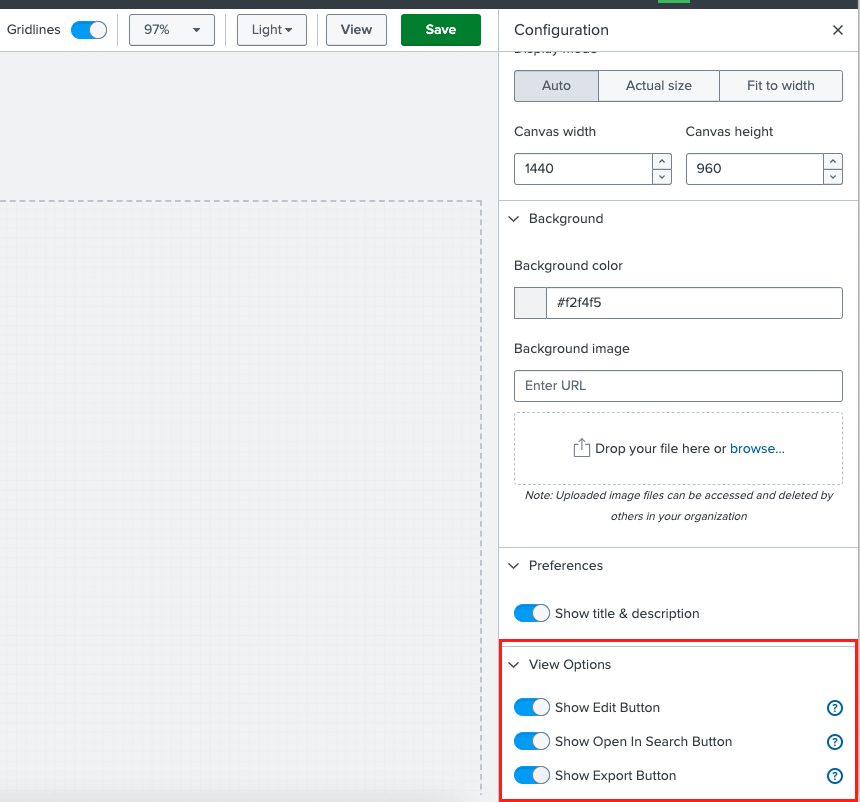 Solved: How to remove the search and export options in the... - Splunk ...