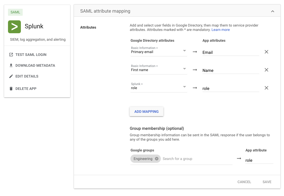 Configuring Google IDP SAML for Group membership b... - Splunk Community
